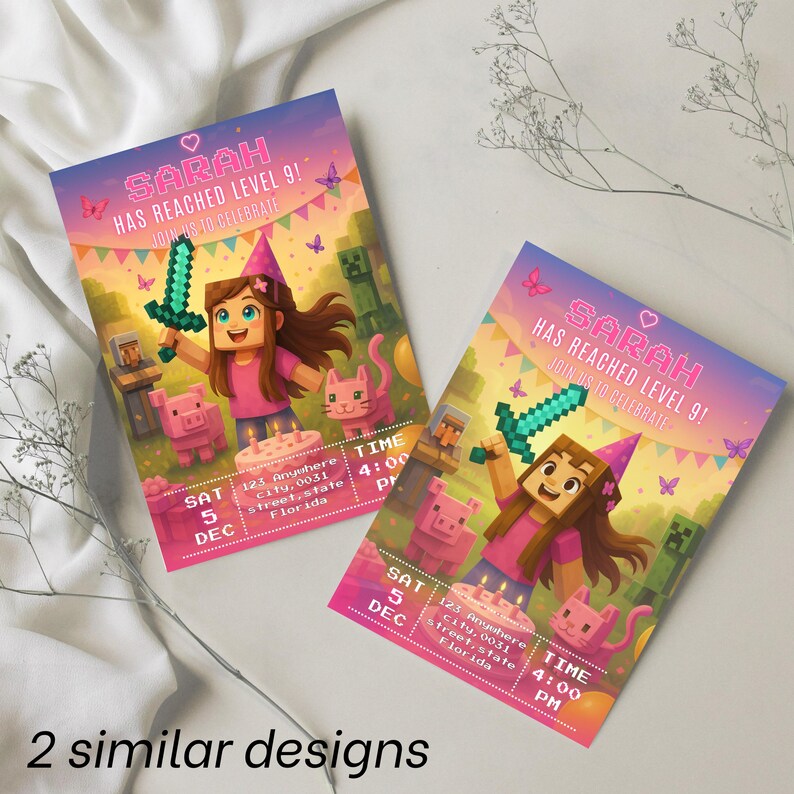 Editable Girl Minecraft Birthday Invitation, Girl Minecrafter Birthday ...