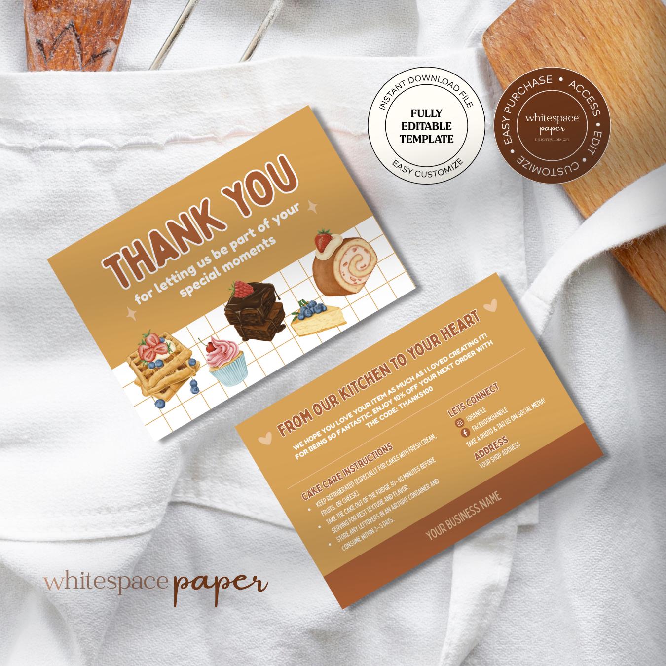 Cute Dessert Cake Care Card Canva Template, Sweet Pastry Instructions ...