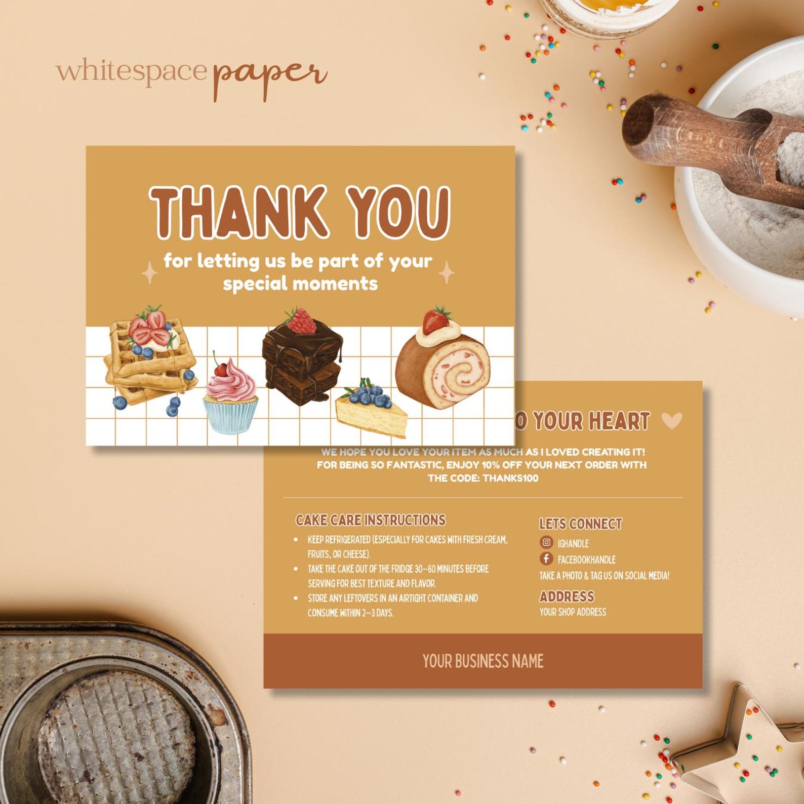 Cute Dessert Cake Care Card Canva Template, Sweet Pastry Instructions ...