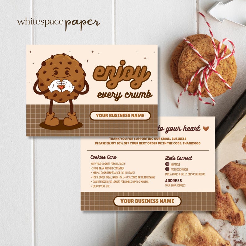Cookie Care Card Editable Template, Groovy Retro Bakery Instructions ...