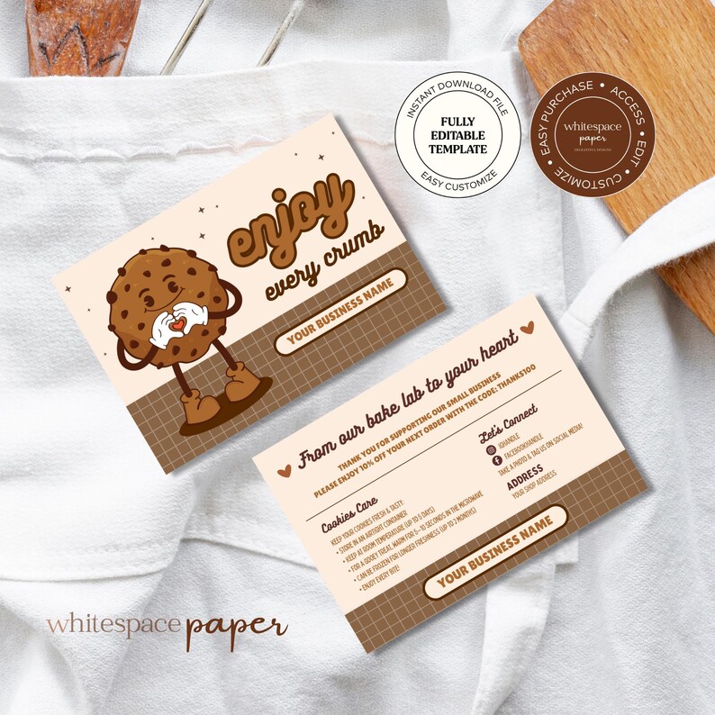 Cookie Care Card Editable Template, Groovy Retro Bakery Instructions ...