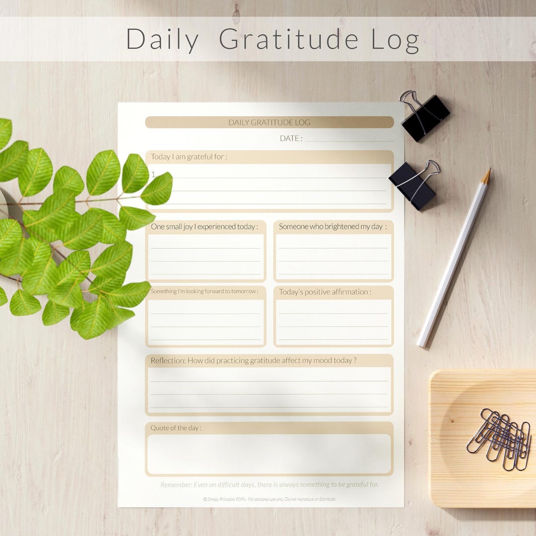 Daily Gratitude Log: Earth Tone Printable Journal (A4 Digital Download ...