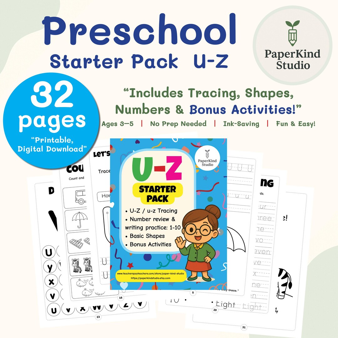 U-Z Starter Pack | Preschool Alphabet Tracing Worksheets, Numbers 1-10 ...