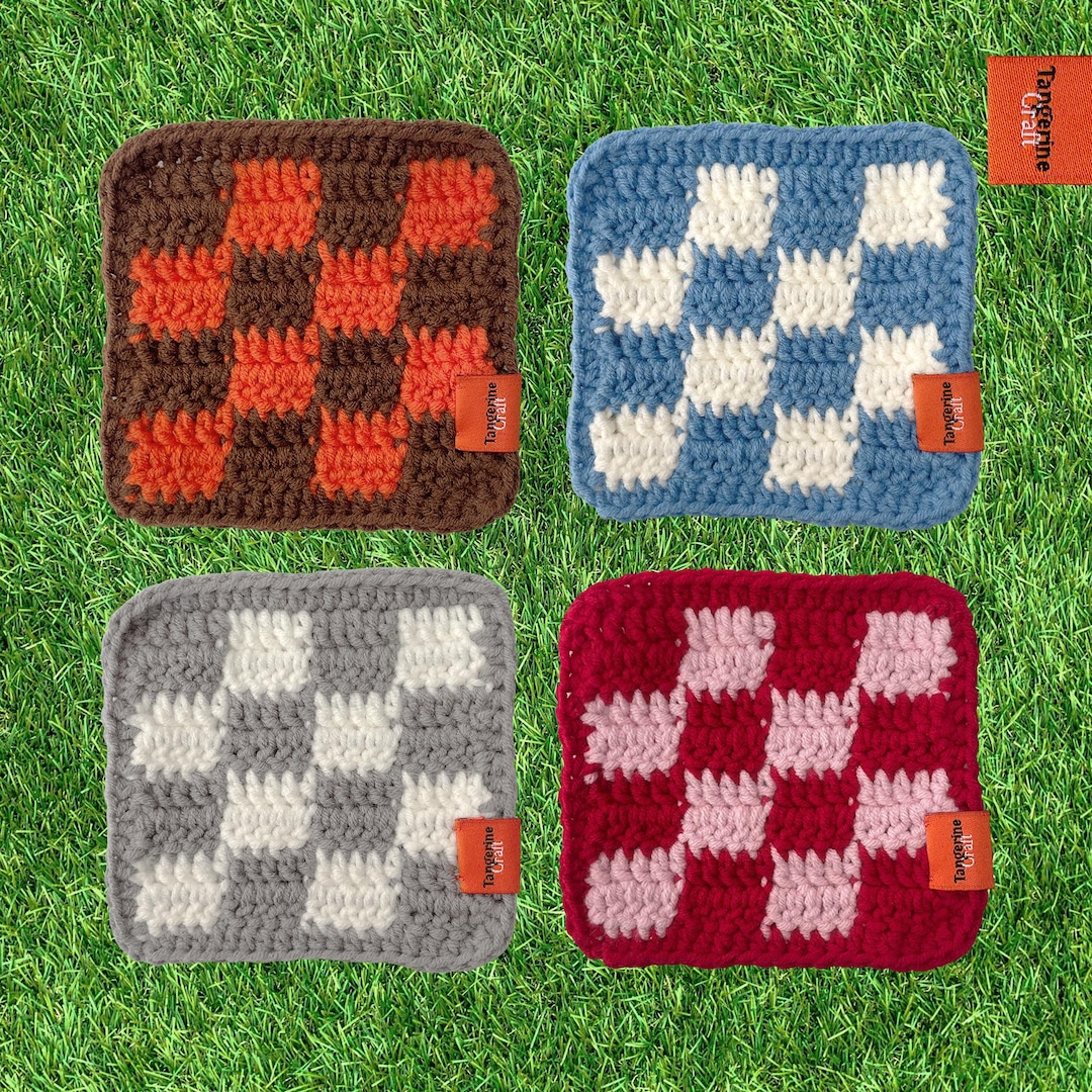 Set of 2 Handmade Crochet Checkerboard Coaster - Etsy