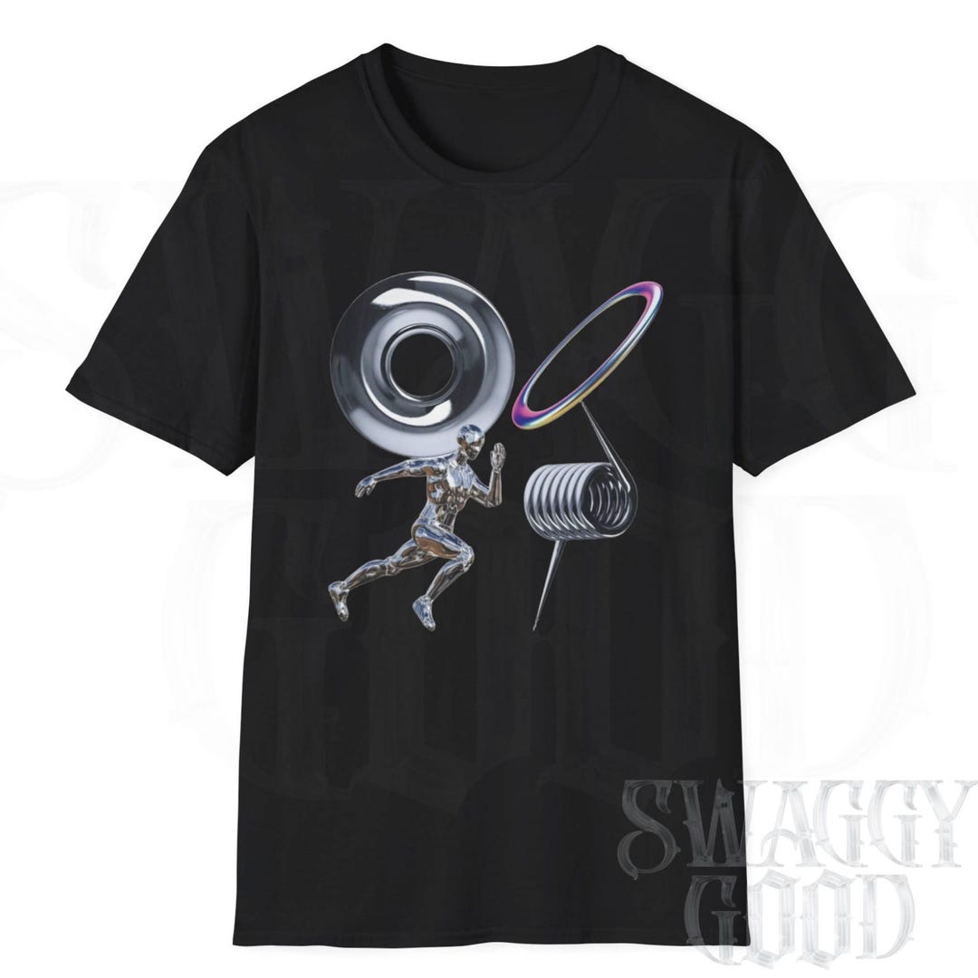 Y2K Metallic Robot Retro Tee - Cybercore Graphic Shirt - Futuristic ...