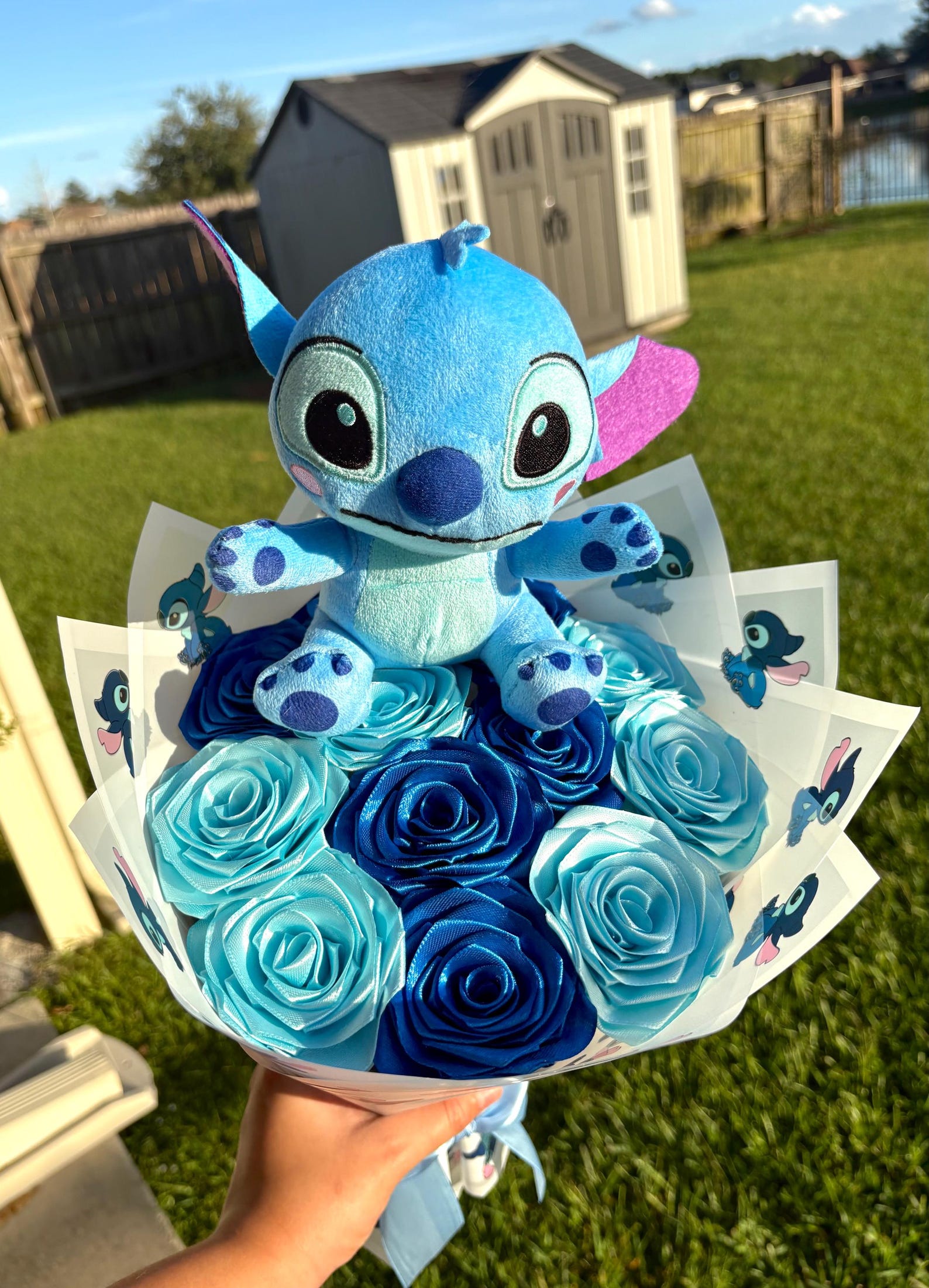Stitch Themed Rose Bouquet | Blue Eternal Ribbon Flowers | Disney Gift ...