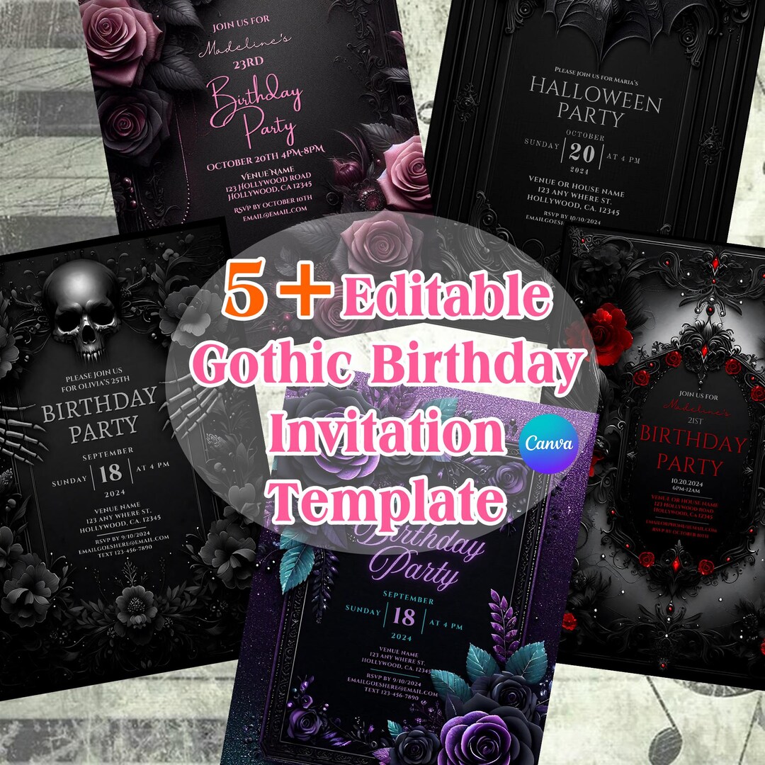 5 Editable Gothic Invitation Templates, Black Party Invite, Gothic ...