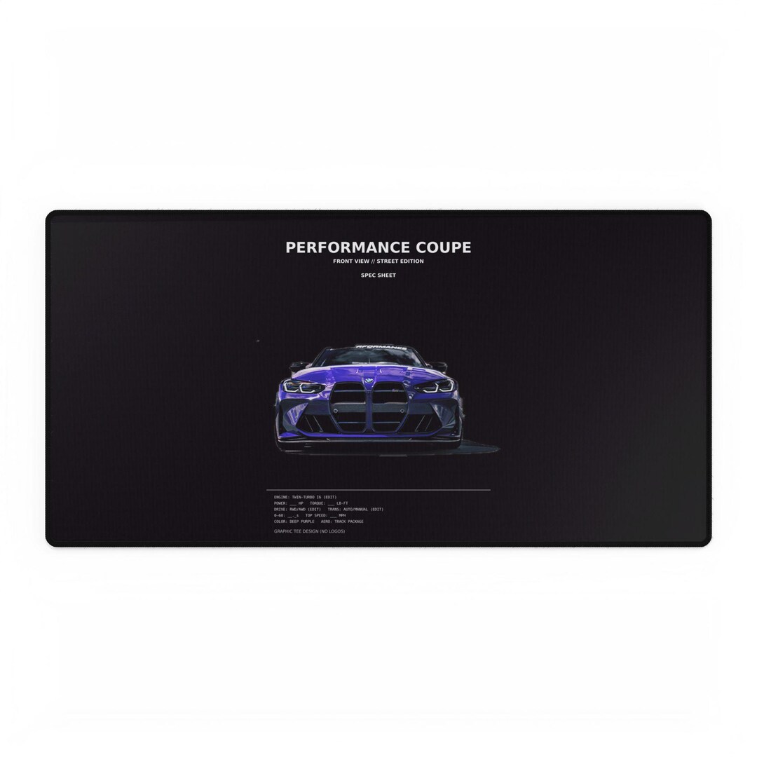 Performance Coupe Car Illustration Desk Mat | Racing Blue Front View ...
