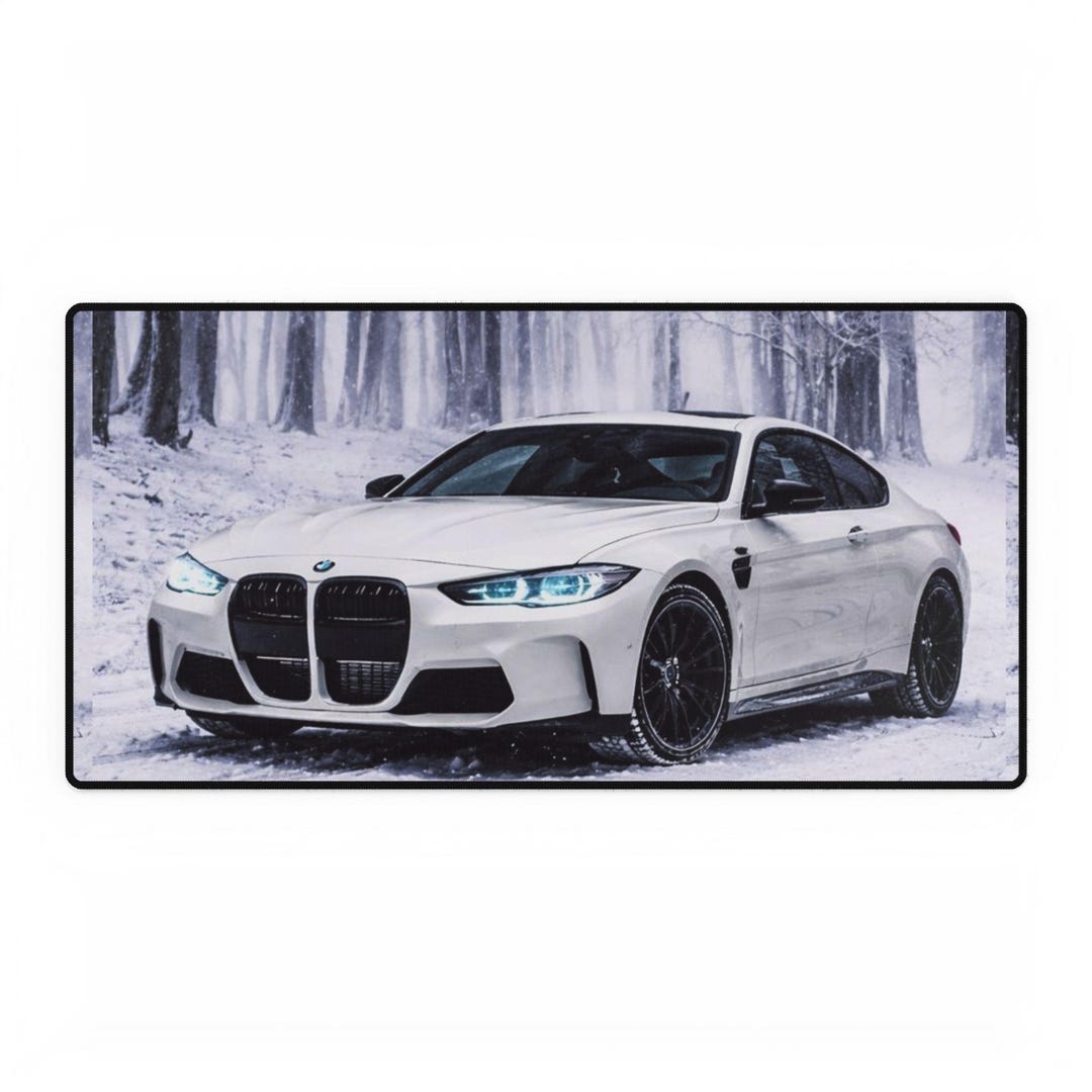 White BMW M4 in Snow Desk Mat | Car Racing Mouse Pad - Etsy