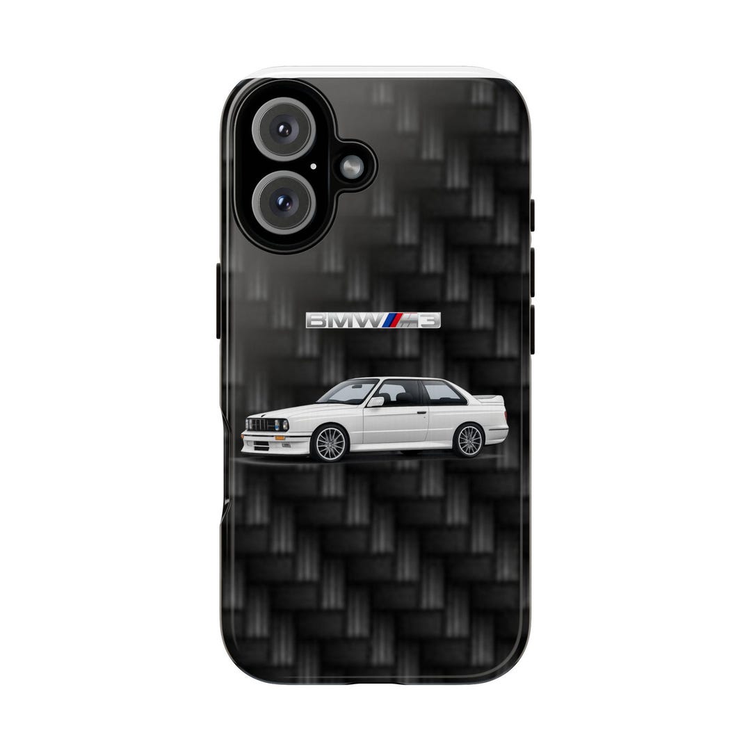 White BMW E30 Illustration Phone Case | Carbon Fiber Background - Etsy