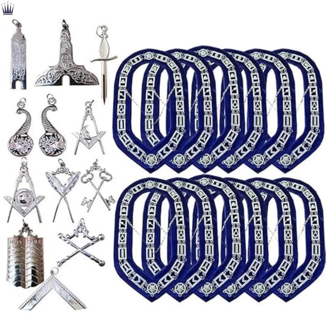 Masonic Blue Lodge Officers Silver Plated 12 Chain Collar Set With ...