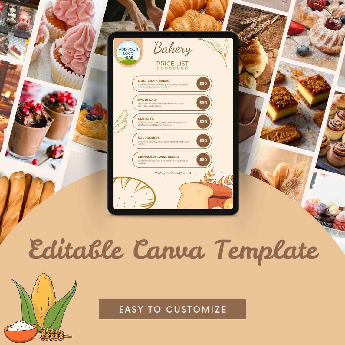Bakery Price List, Price List, Editable Price List, Bakery Menu, Canva ...