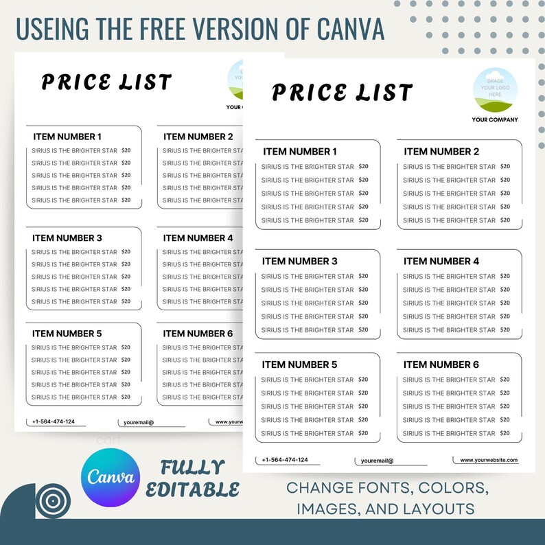 Price List, Price List Template, Printable Price List, Canva Template ...