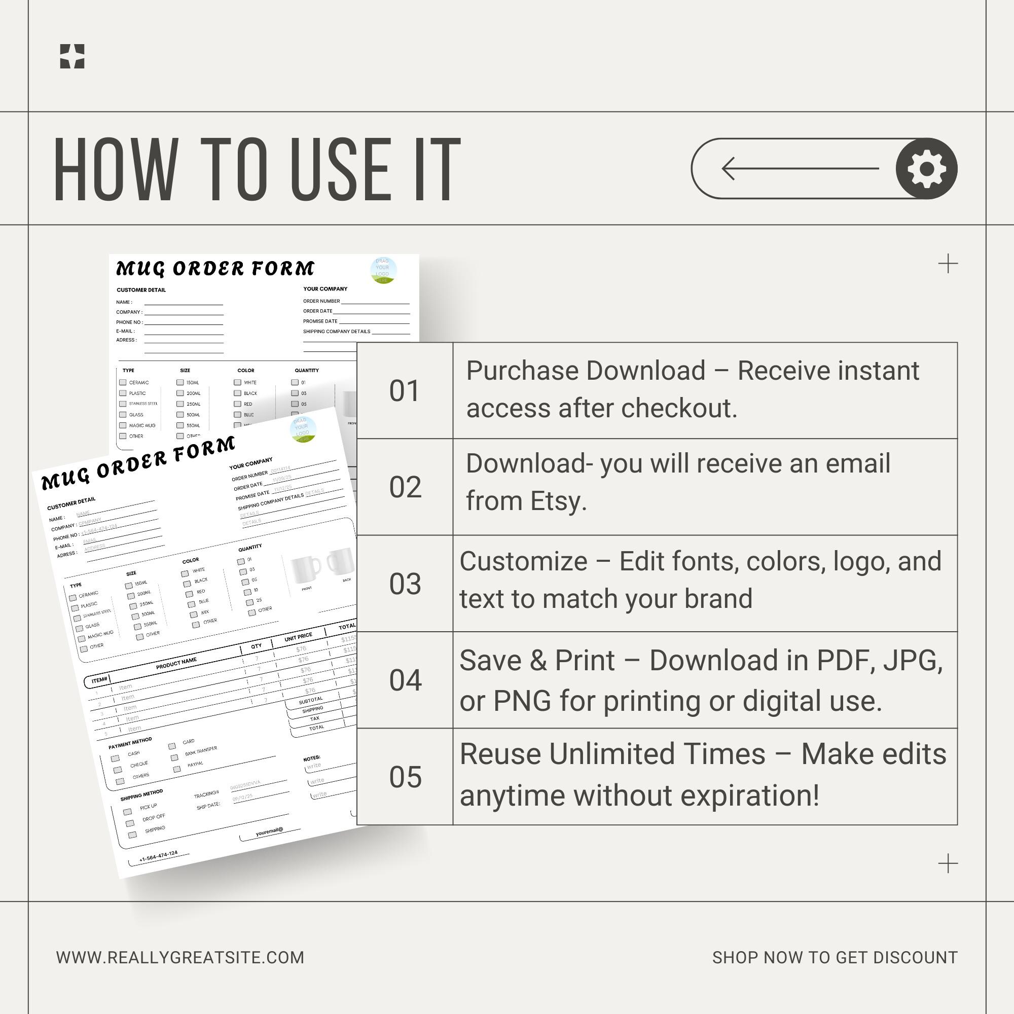Mug Order Form, Order Form, Price List, Order Form Template, Coffee Cup ...
