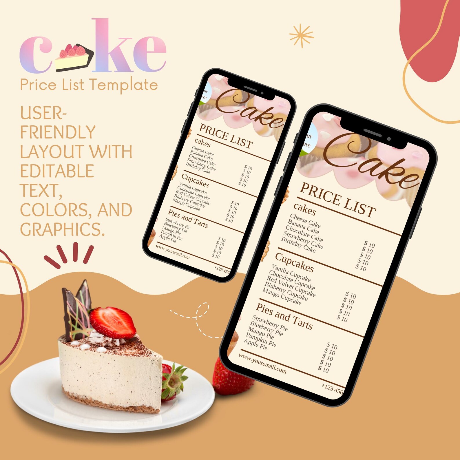 Cake Price List, Price List, Price List Template, Printable, Bakery ...