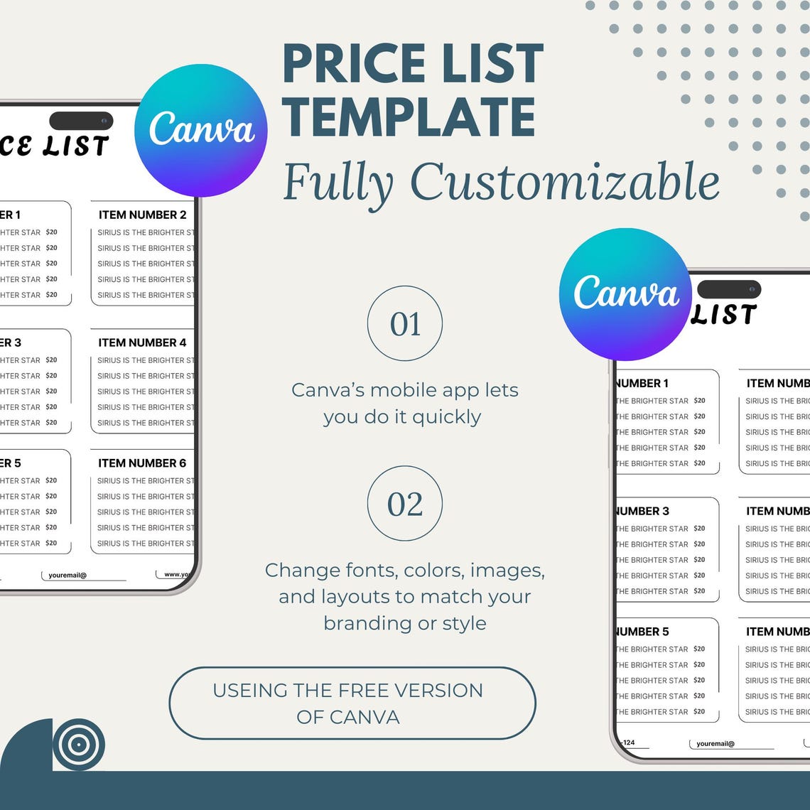 Price List, Price List Template, Printable Price List, Canva Template ...