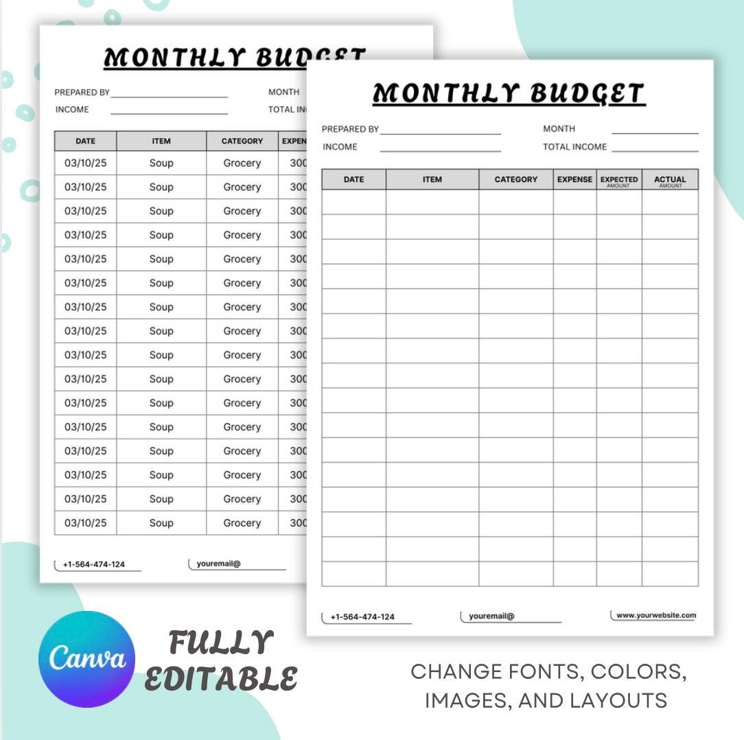Monthly Budget Tracker, Trackers, Budget Sheet, Editable, Printable ...