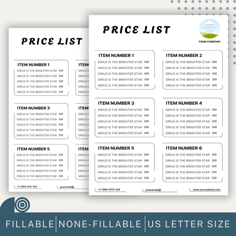 Price List, Price List Template, Printable Price List, Canva Template ...