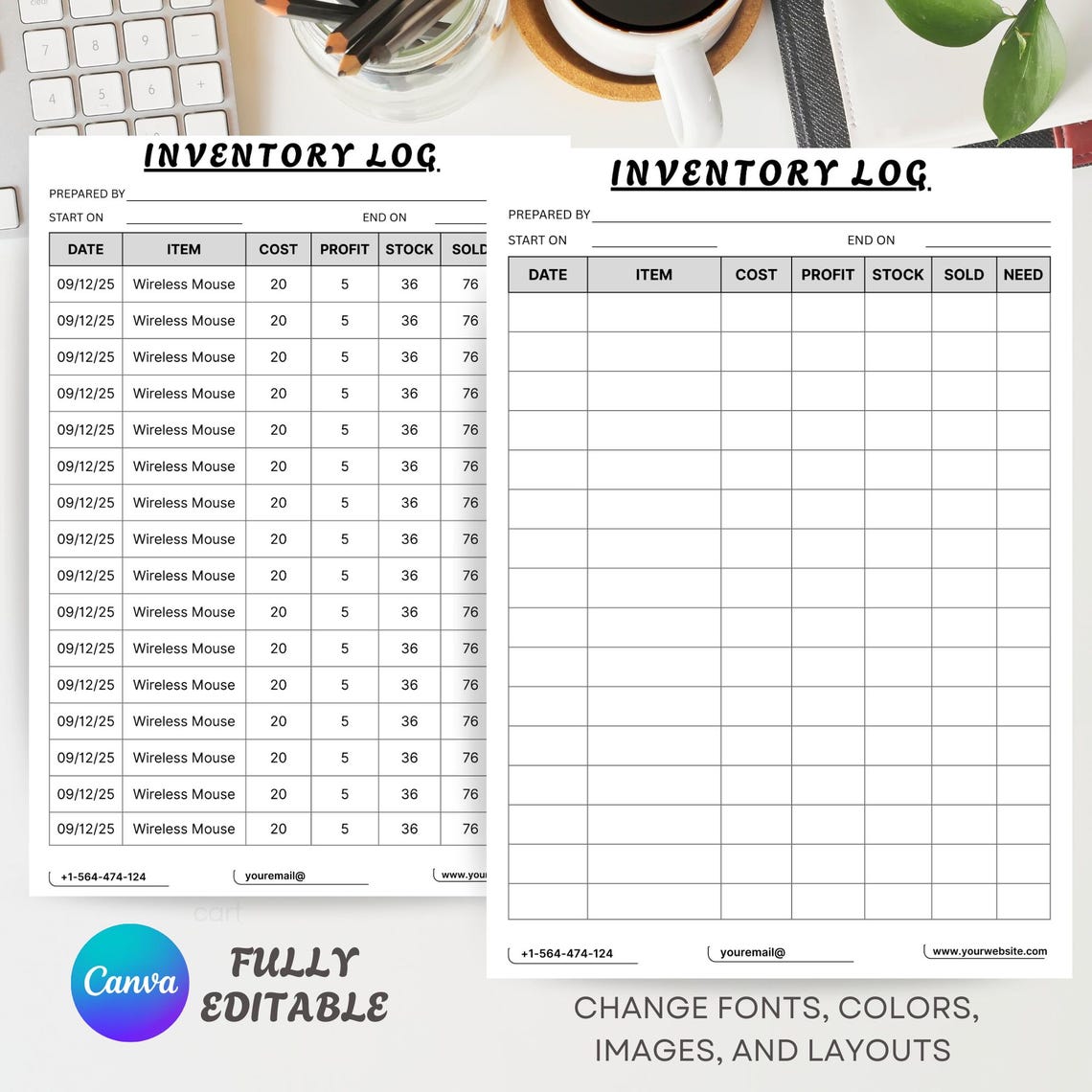 Inventory Log, Editable Inventory Tracker, Product Inventory Log, Small ...