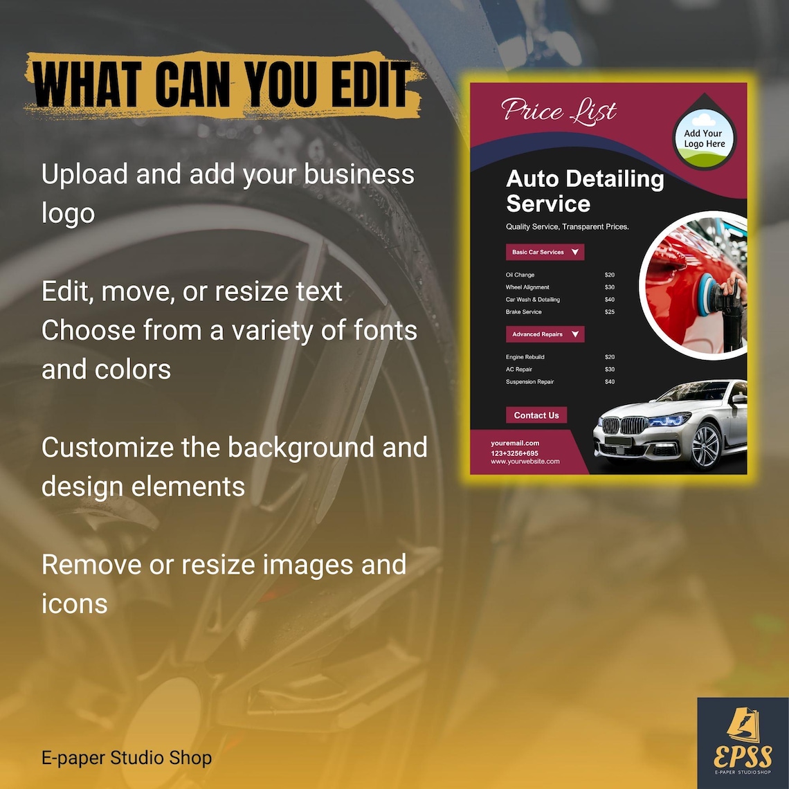 Price List, Auto Detailing, Car Service, Car Detailing, Canva Template ...