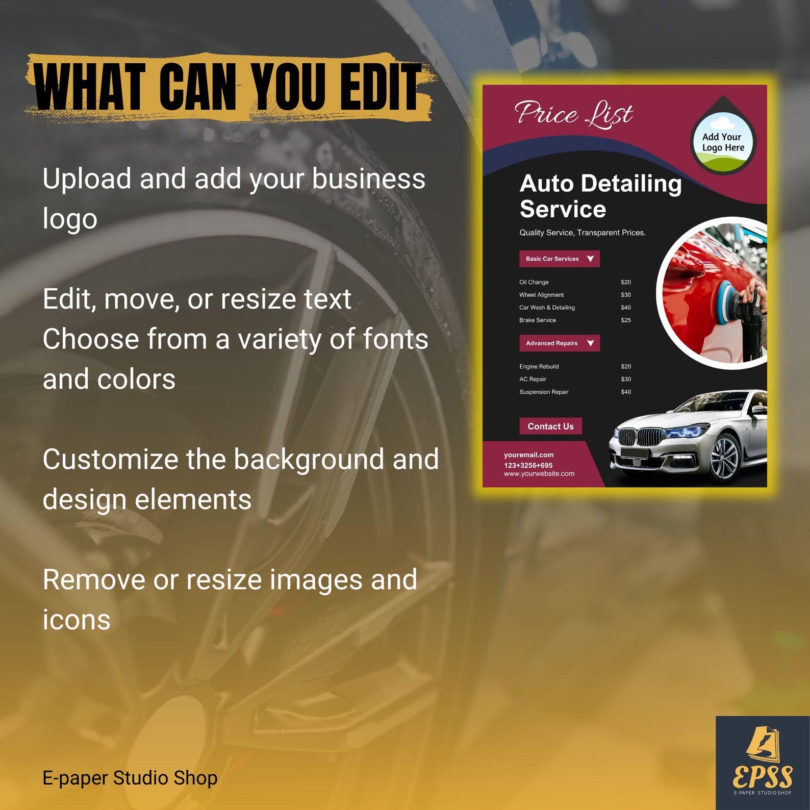 Price List, Auto Detailing, Car Service, Car Detailing, Canva Template ...
