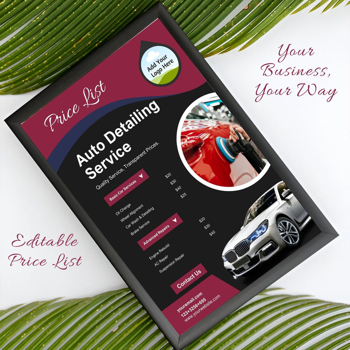 Price List, Auto Detailing, Car Service, Car Detailing, Canva Template ...