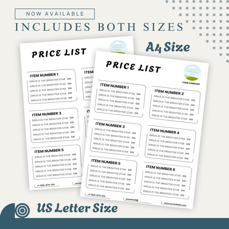 Price List, Price List Template, Printable Price List, Canva Template ...