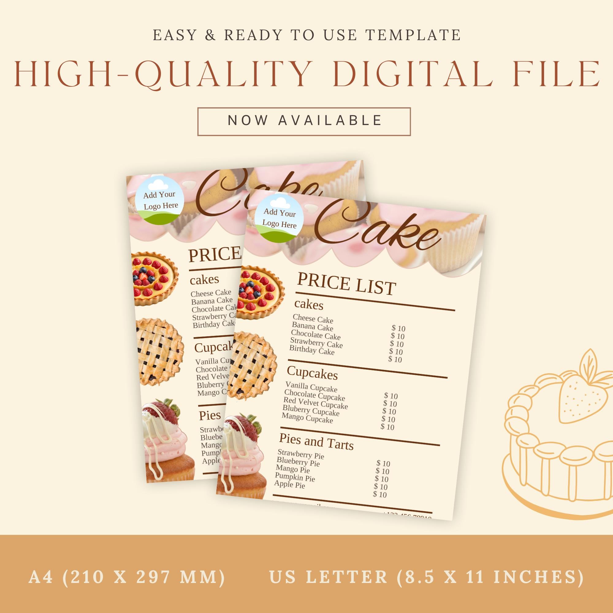 Cake Price List, Price List, Price List Template, Printable, Bakery ...