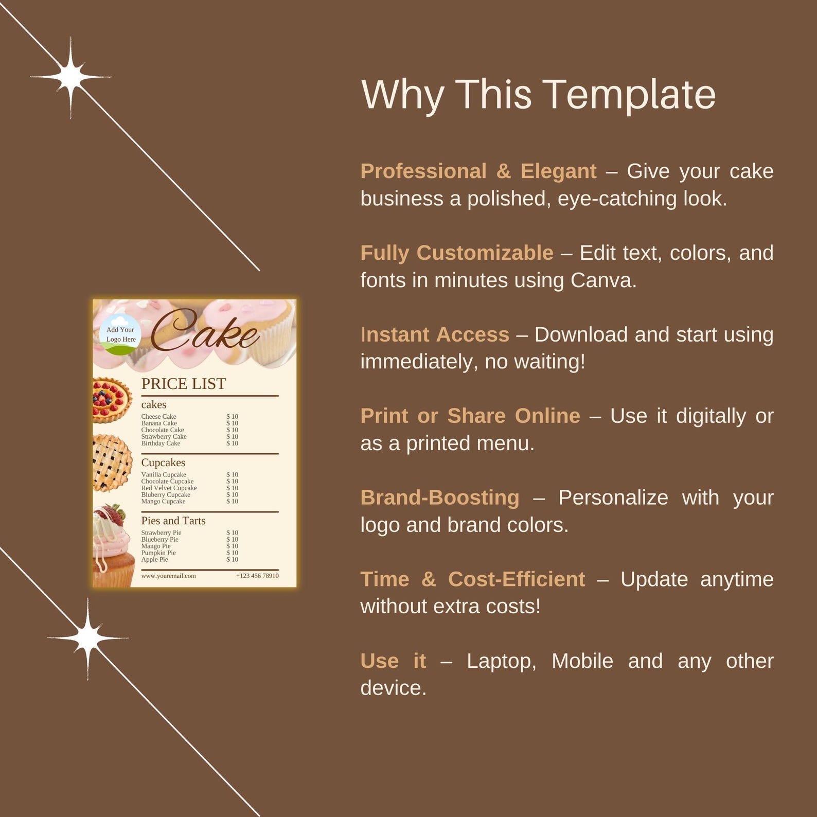 Cake Price List, Price List, Price List Template, Printable, Bakery ...