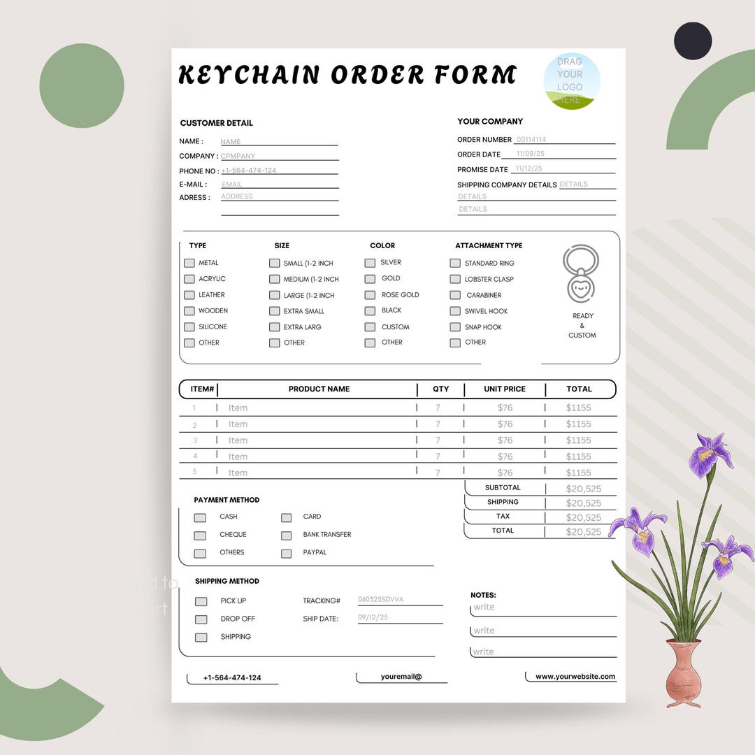 Keychain Order Form, Printable, Editable, Order Form, Order Detail ...