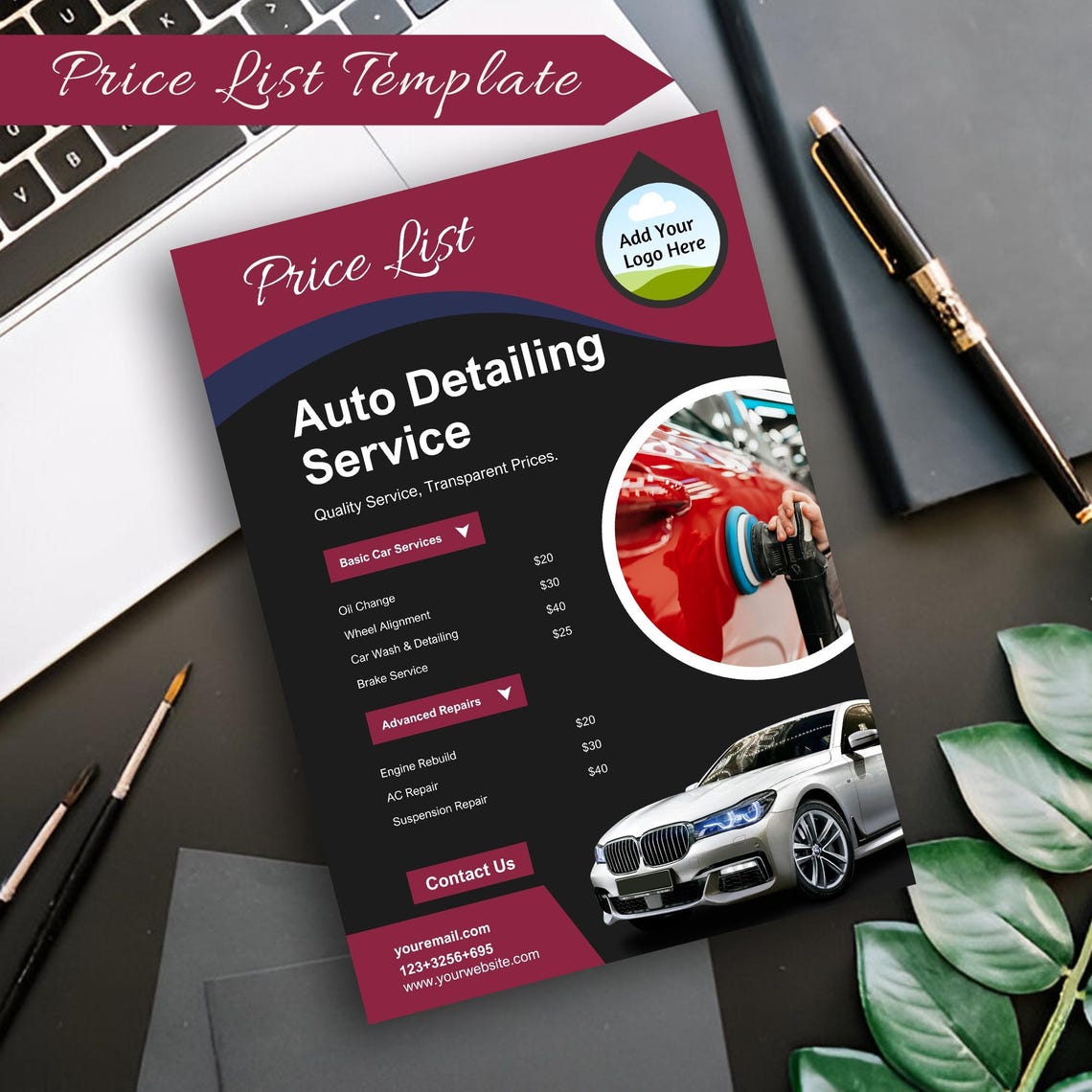 Price List, Auto Detailing, Car Service, Car Detailing, Canva Template ...