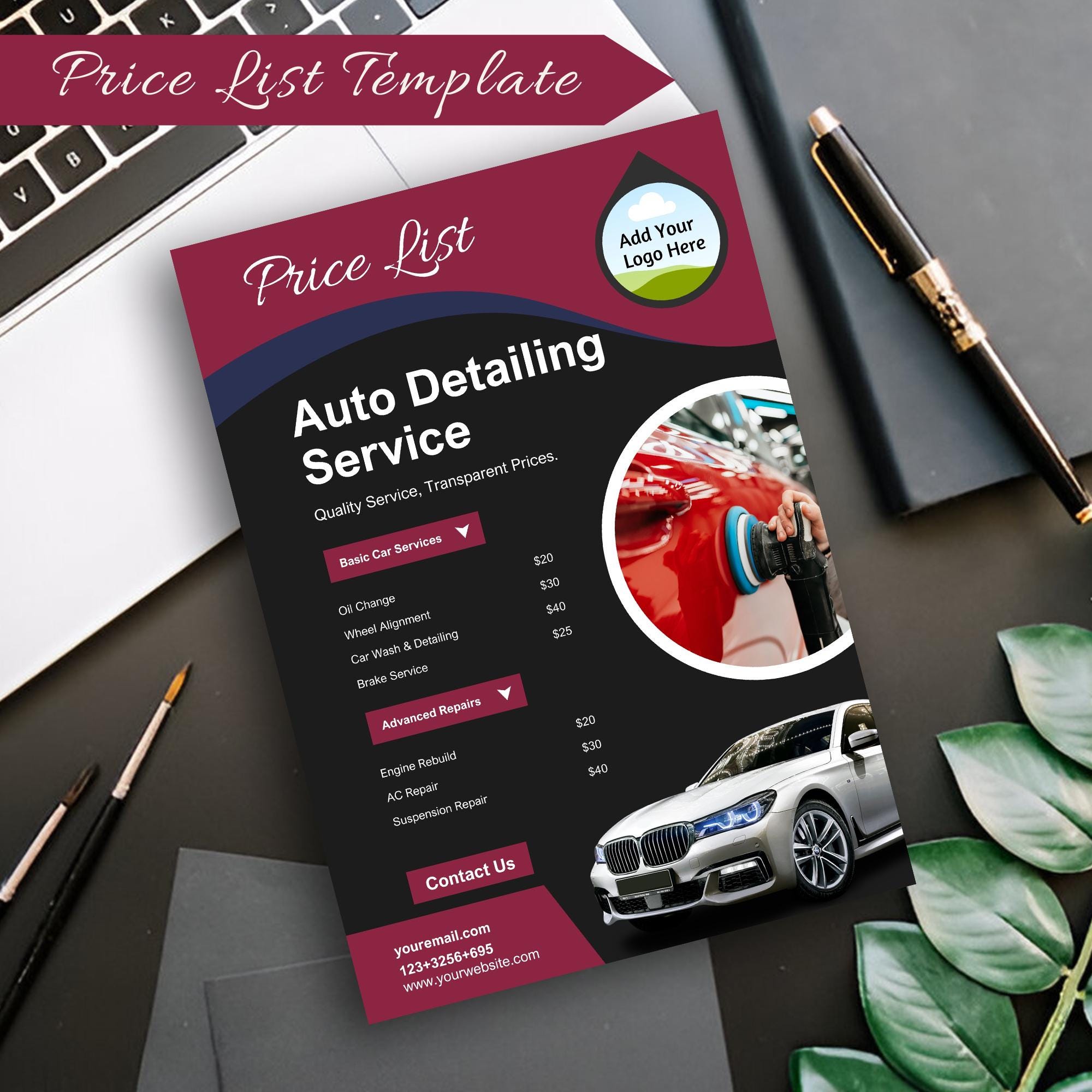 Price List, Auto Detailing, Car Service, Car Detailing, Canva Template ...