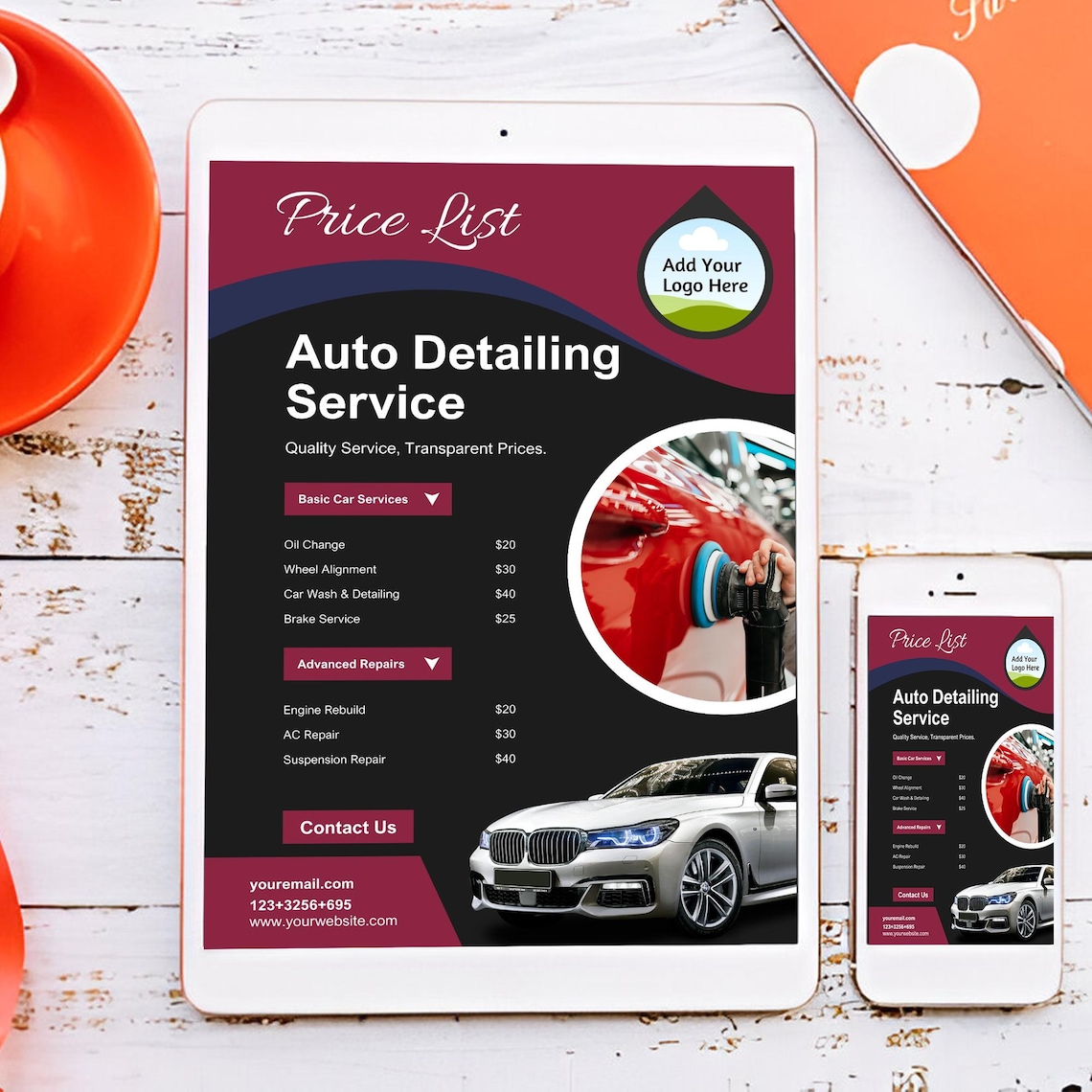 Price List, Auto Detailing, Car Service, Car Detailing, Canva Template ...