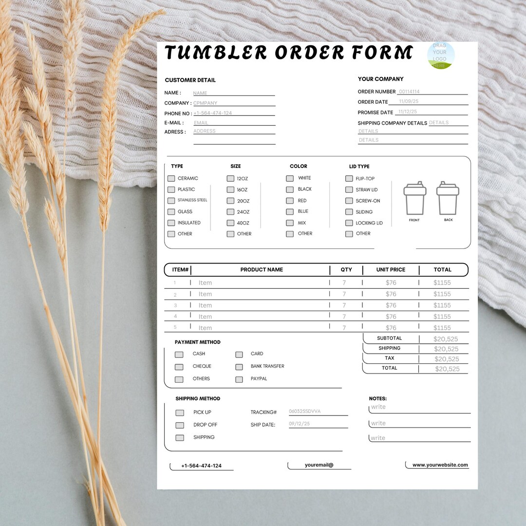 Tumbler Order Form, Order Form, Price List, Order Form Template, Coffee ...