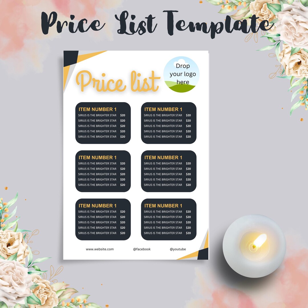 Price List Template, Order Form Template, Payment Sign, Printable Price ...