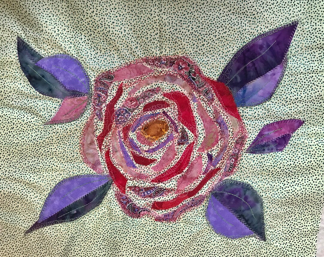 Quilted Rose Fabric Collage Quilt Blocks - Etsy