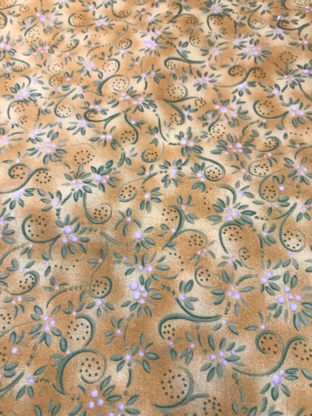 Golden Floral Print Cotton Fabric, Quilt Fabric - Etsy