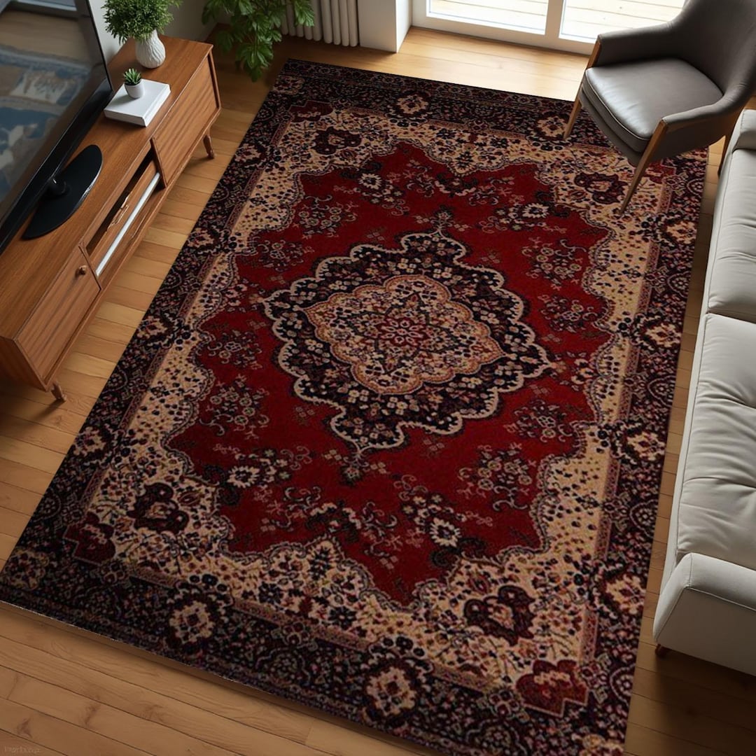 Red Vintage Rug, Artwork Rug, Luxury Rug, Saloon Rug, Non Slip Rug ...