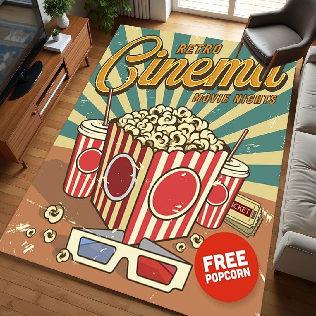 Popcorn Rug, Movie Room Rug, Movie Room Decor, Personalized Rug, Rugs ...