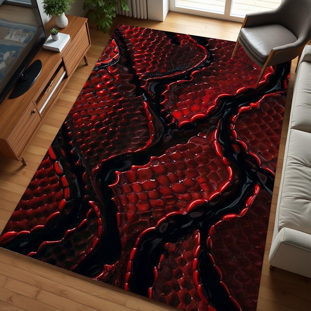 Snake Skin Rug, Modern Art Rug, Red Pattern Rug, Gift Rug, Home Decor ...