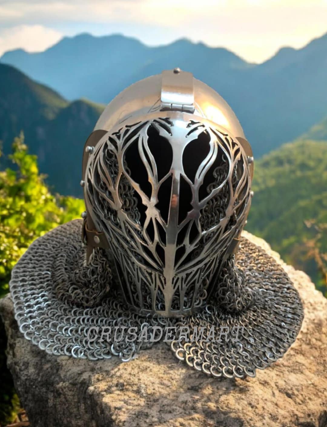 Medieval Bascinet Helmet Combat Klappvisor Knight Helmet With Chainmail ...