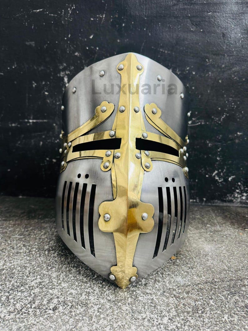 Medieval Crusader Helmet With Cross Hand Forged 18 Ga Steel Templar ...