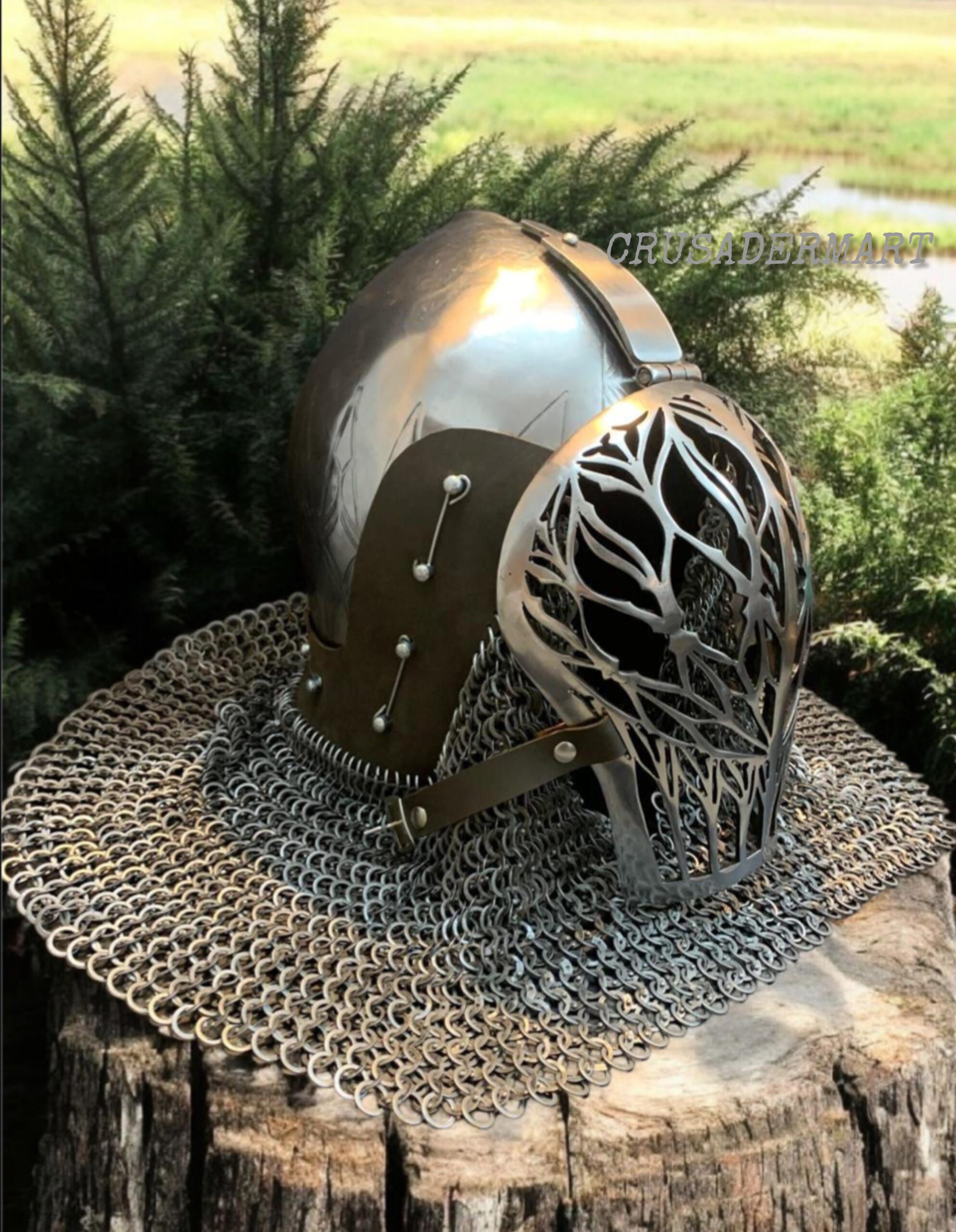 Medieval Bascinet Helmet Combat Klappvisor Knight Helmet With Chainmail ...