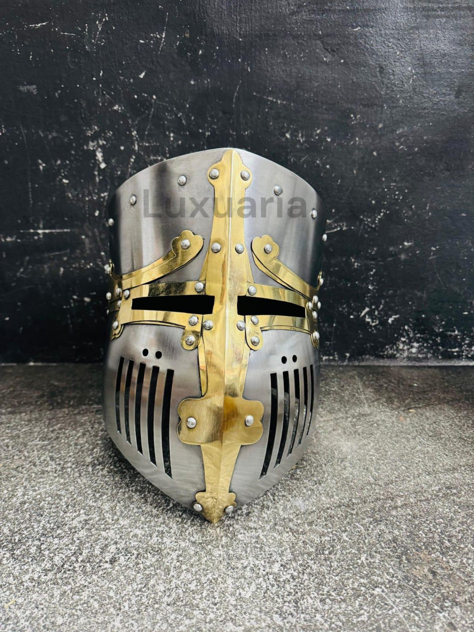 Medieval Crusader Helmet With Cross Hand Forged 18 Ga Steel Templar ...