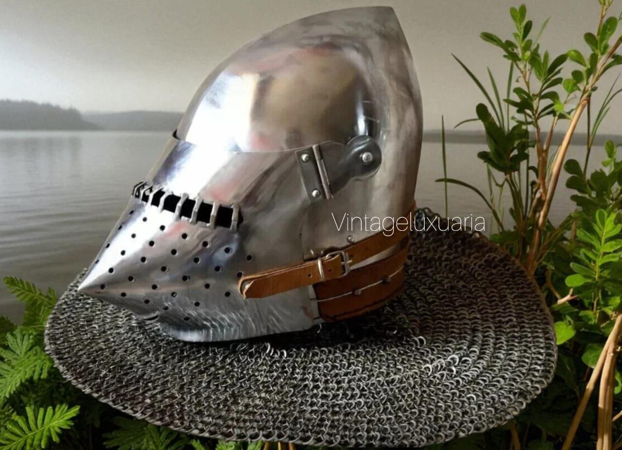 Medieval Bascinet Knight Helmet With Houndskull Visor – Handmade Steel ...