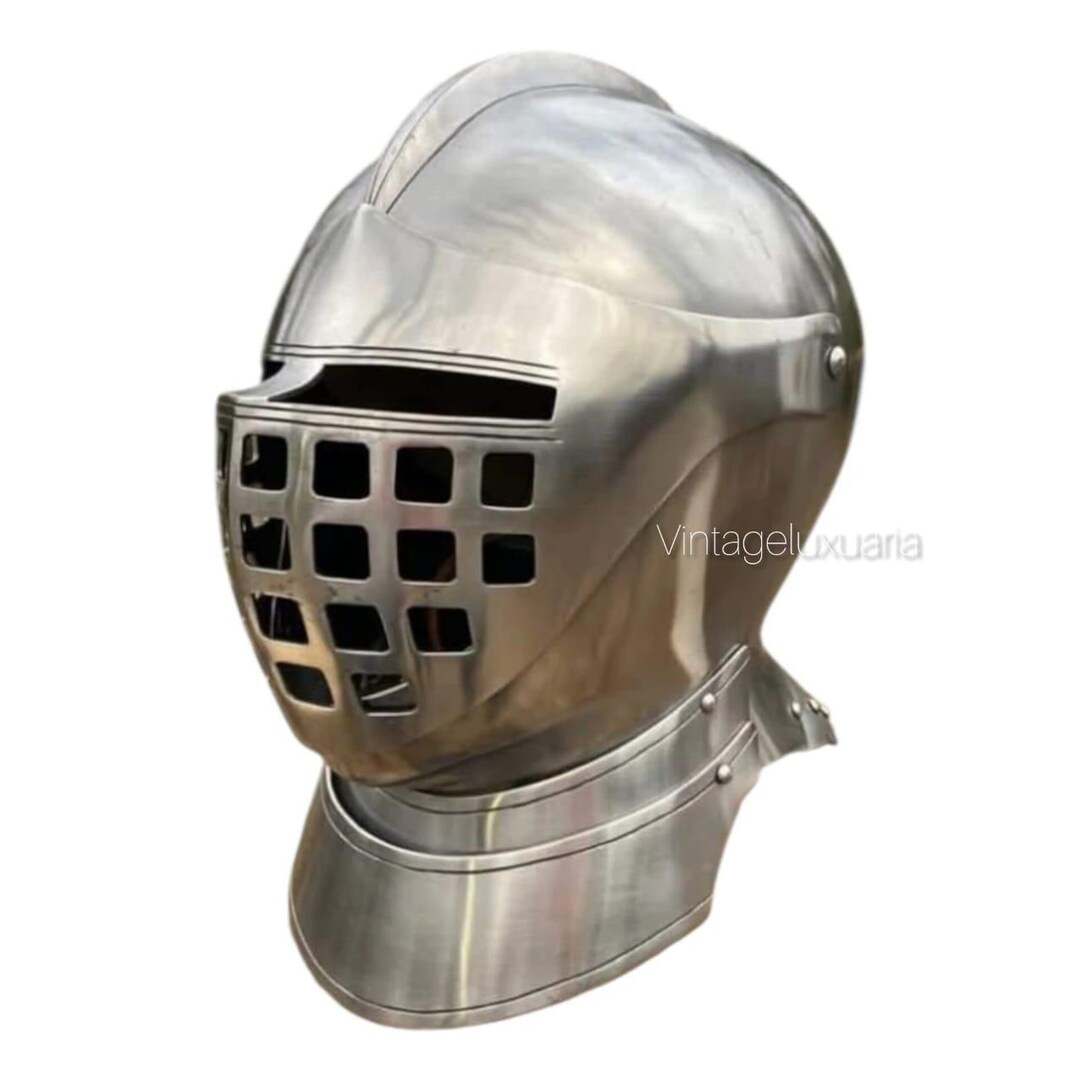 Medieval Steel Barbute Helmet With Grid Visor | Knight Armor Replica ...