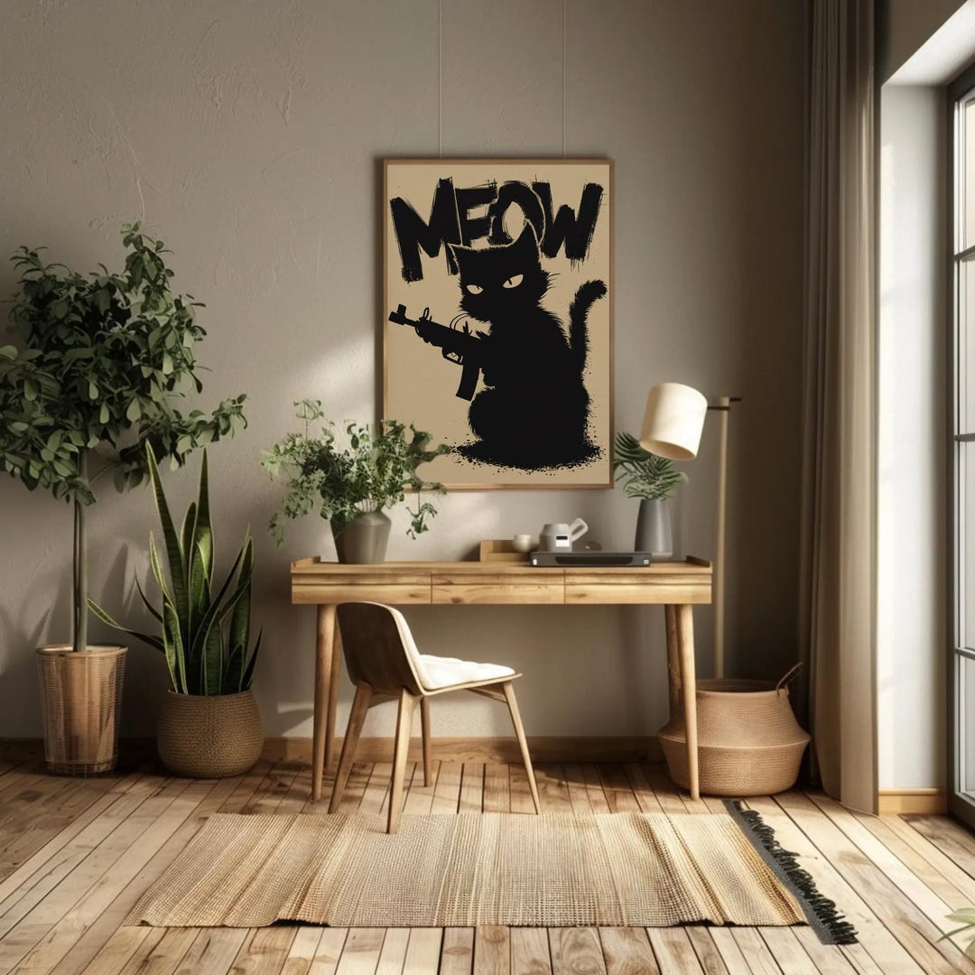 Edgy Black Cat Wall Art - Funny Grunge Cat Poster - Dark Humor Cat ...