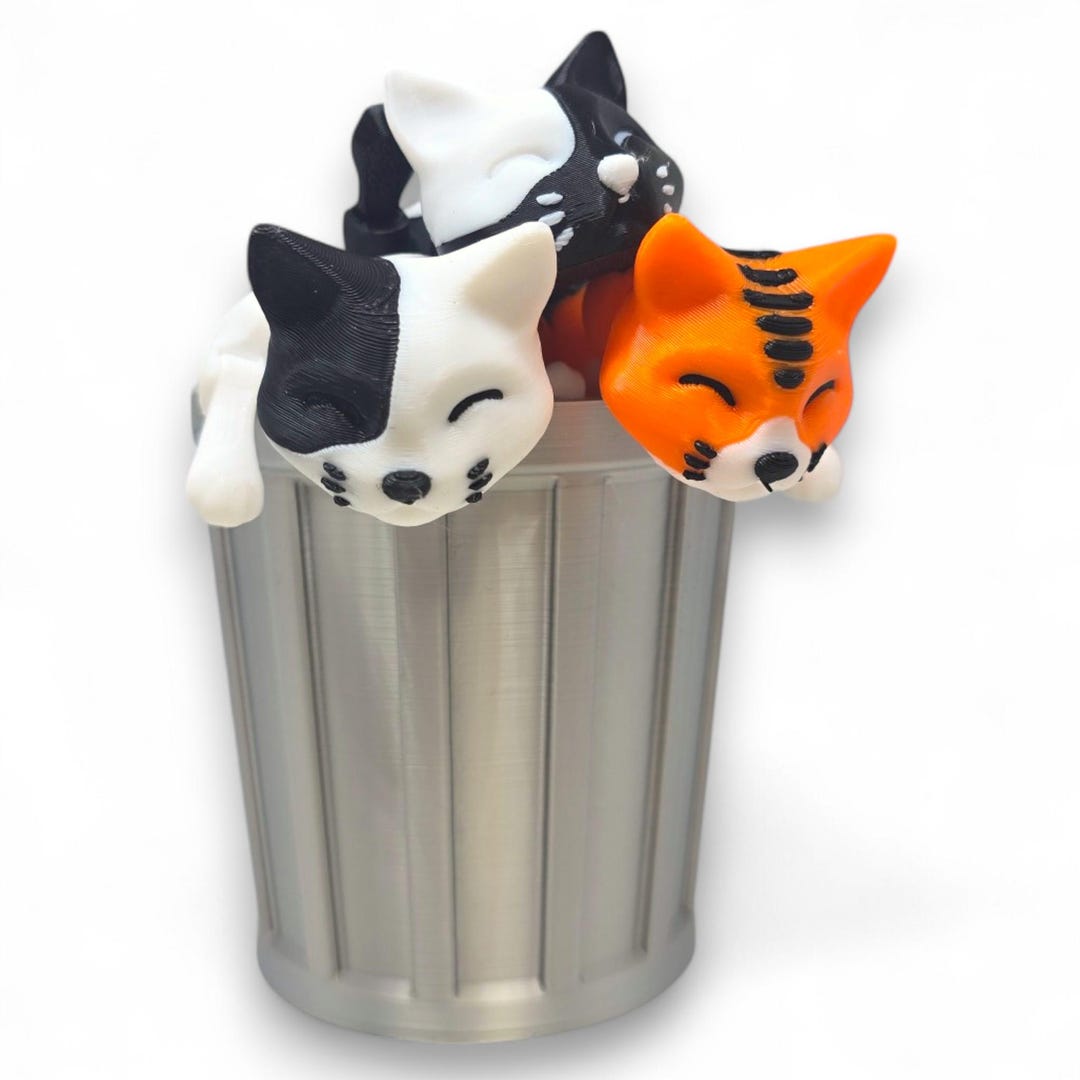 3D Printed Trash Can Cats: Articulated Fidget Toy Set - Etsy