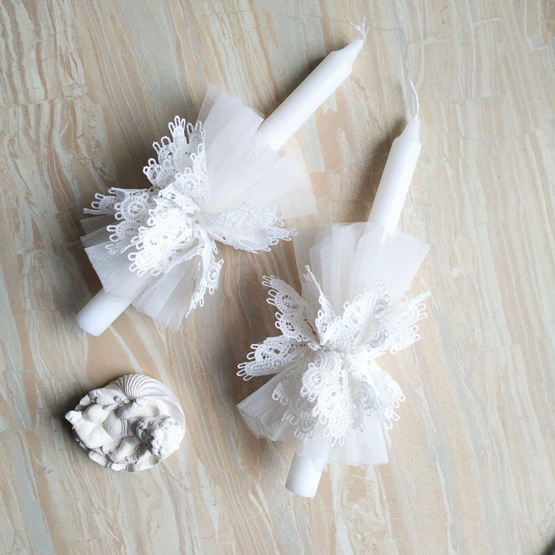 Personalized Baptism Candle Set: Handcrafted Lace Wedding Ceremony ...