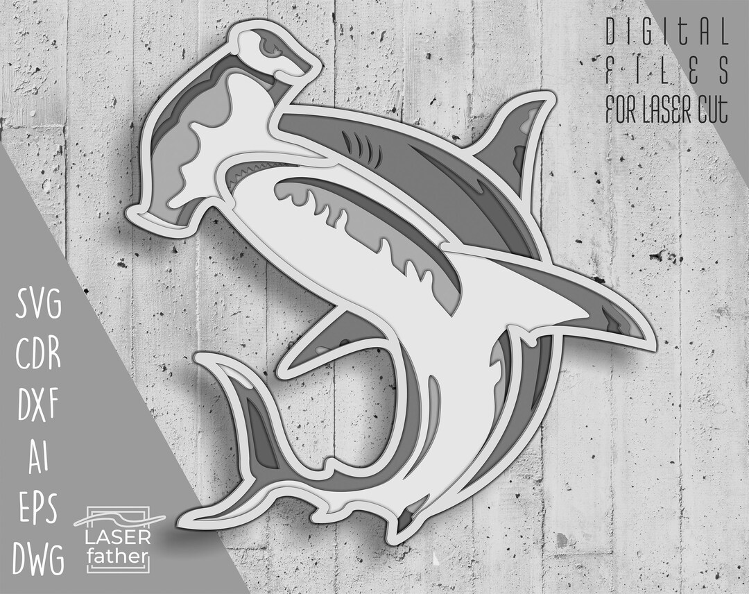 Hammerhead Shark SVG, Sea Animal Vector, Ocean Life Art, Multilayer ...